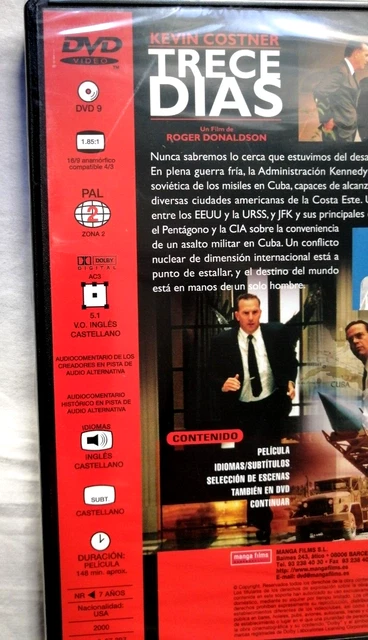 THIRTEEN DAYS DVD Kevin Costner Bruce Greenwood Roger Donaldson English ...