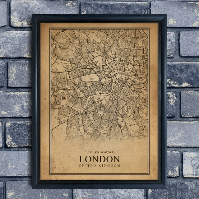 VINTAGE LOOK MAP of LONDON Poster Retro Map Novelty Gift Framed Art ...