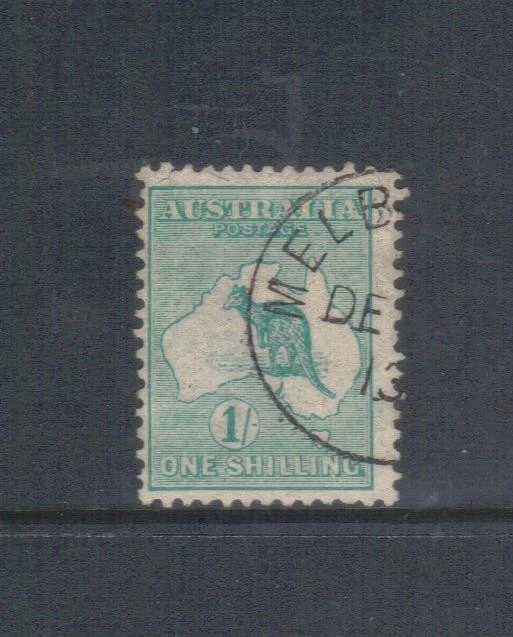 AUSTRALIA 1913 KANGAROO First wmk Inverted Watermark 1/- Green. CTO no ...
