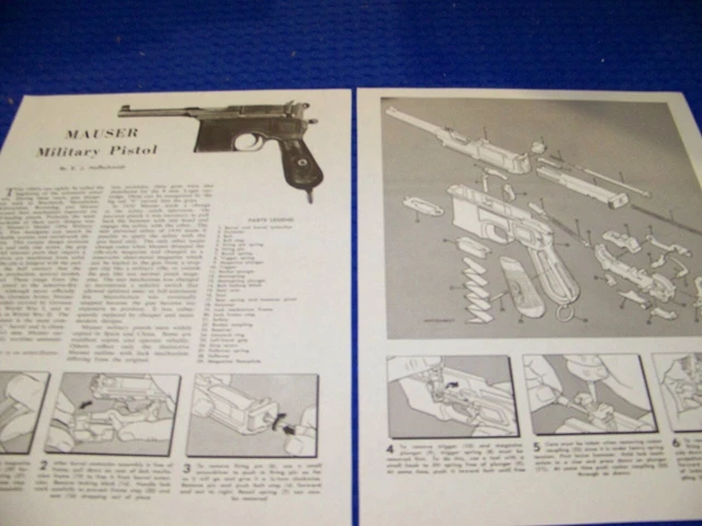 MAUSER MILITARY PISTOL..TAKEDOWN/EXPLODED View/Parts Legend..(541Ll) £8 ...