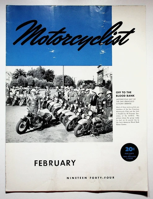 1944 FEBRUARY MOTORCYCLIST Motorcycle Magazine Harley-Davidson Indian ...