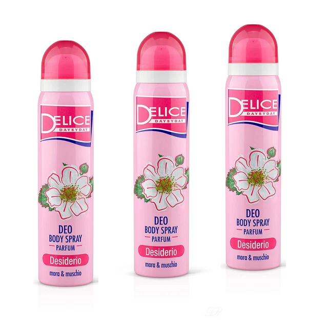 DELICE BODY SPRAY Deo DESIDERIO Moschus und Brombeere 3x 100 ml EUR 8 ...