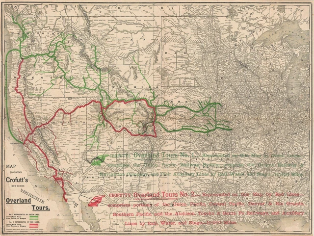 1888 CROFUTT MAP of he Western United States w/ railroad tours £411.90 ...