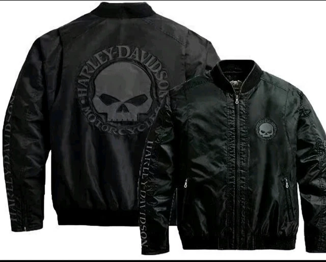 HARLEY DAVIDSON MENS Willie G Skull Nylon Light Weight Bomber Jacket XL ...