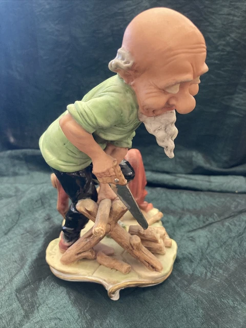 VINTAGE CAPODIMONTE FIGURE ~ Old Man Cutting Wood~ Excellent. Approx 7 ...