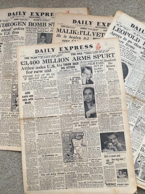 DAILY EXPRESS NEWSPAPER 1st 2nd 3rd 4th 7th 8th OR 9th August 1950 ...