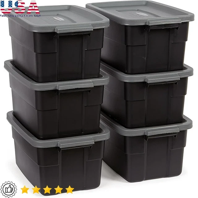 STACKABLE PLASTIC STORAGE Totes 3 Gal Heavy Duty Bins W/ Lids 6 Pack ...