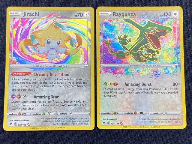 POKÉMON TENSION VIVE incroyable rare Jirachi & Rayquaza 119/185 139/185 ...