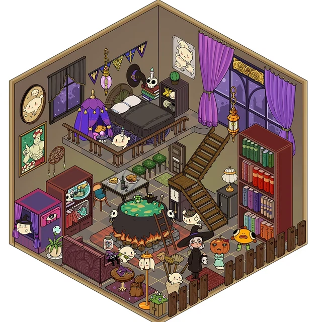 PET CARTOON SCENERY Stickers Cute Miniature World 3D House ...