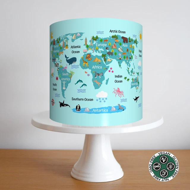 MAP WORLD GLOBE Cake Topper Border Strip Wrap Pattern Birthday Party ...