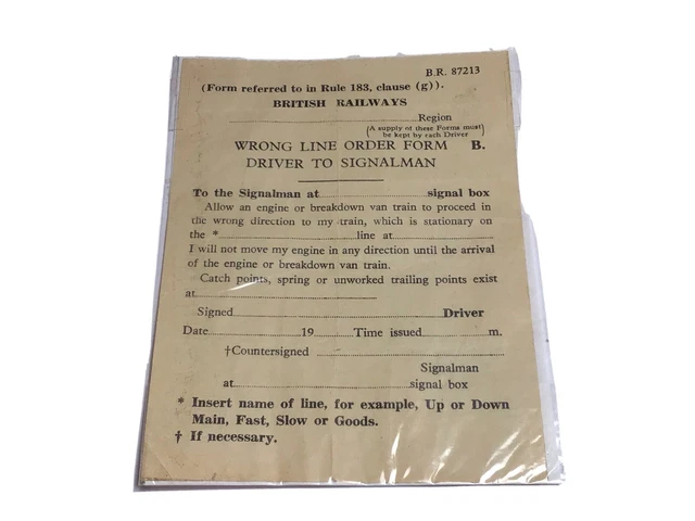 WRONG LINE ORDER Form British Railway Vintage Paperwork Driver To ...