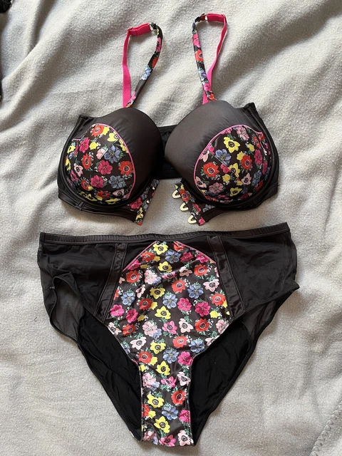 LADIES TED BAKER Front Fastening Black Pink Floral Bra 36DD £9.82 ...
