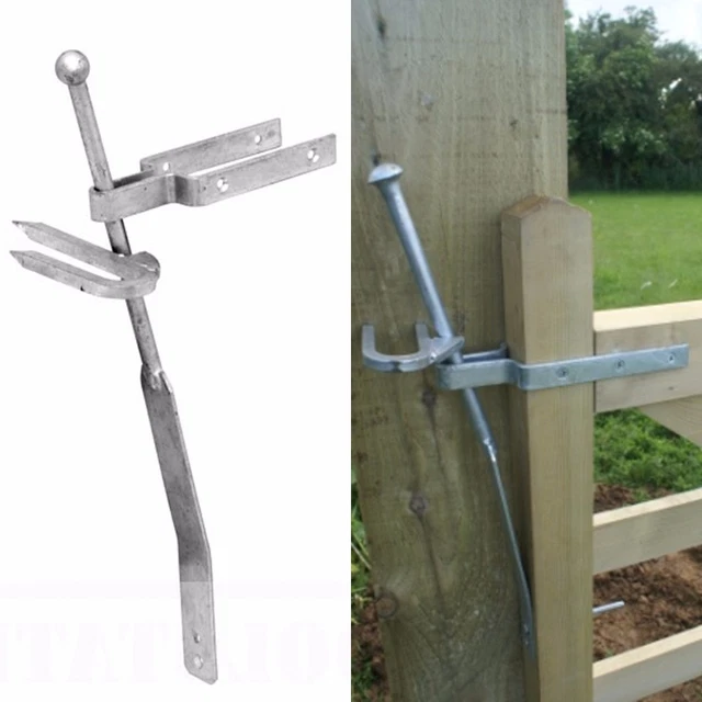 HEAVY DUTY FIELD GATE SPRING FASTENER LATCH SET Galvanised Farm Catch ...