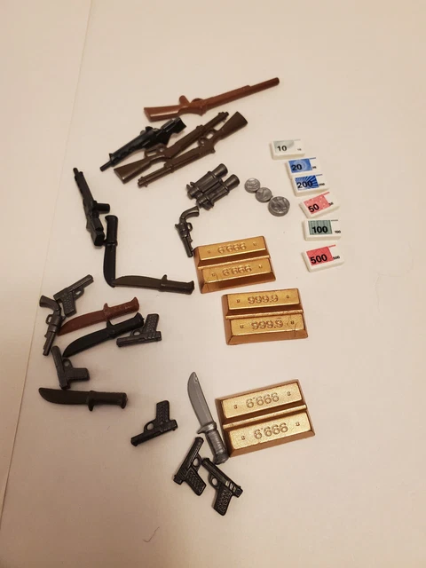 PLAYMOBIL LOT MONEY Weapons Guns Rifle Pistol Gold Bars Coins Bills EUR ...
