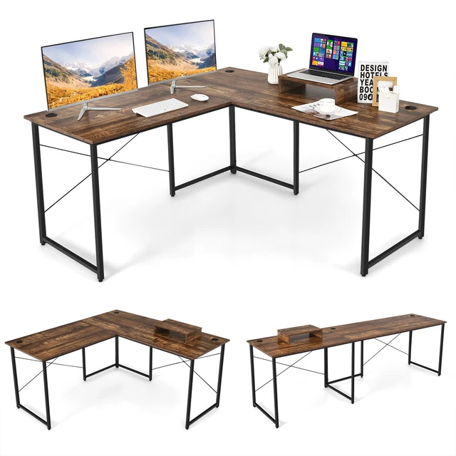 L-SHAPED CORNER COMPUTER Desk Reversible Study Writing Desk Workstation ...