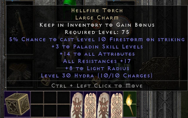 DIABLO 2 RESURRECTED - Paladin Hellfire Torch 14/17 Large Charm - D2R ...