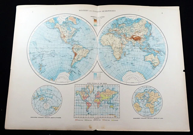ANTIQUE WORLD MAP Eastern Hemisphere Western Globe Projection 19th ...