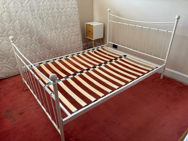 NEXT WHITE METAL Double Bed Frame With Slats VGC Collect From Leeds £50 ...