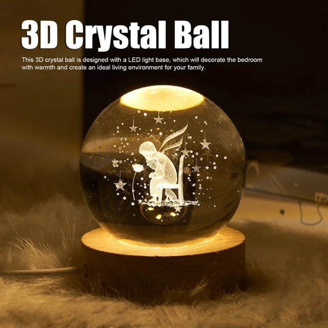 3D CRYSTAL BALL LED Lighted Wooden Base USB Power Night Light For ...
