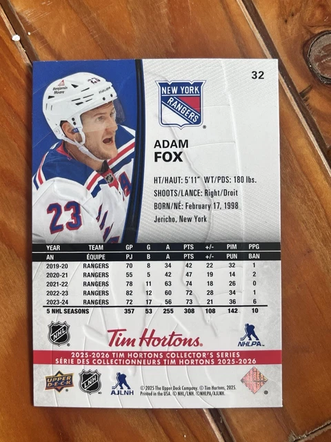 2025-26 UPPER DECK Tim Hortons Adam Fox $0.99 - PicClick CA