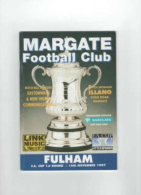 MARGATE V FULHAM programme FA Cup, November 1997. VGC £3.58 - PicClick UK