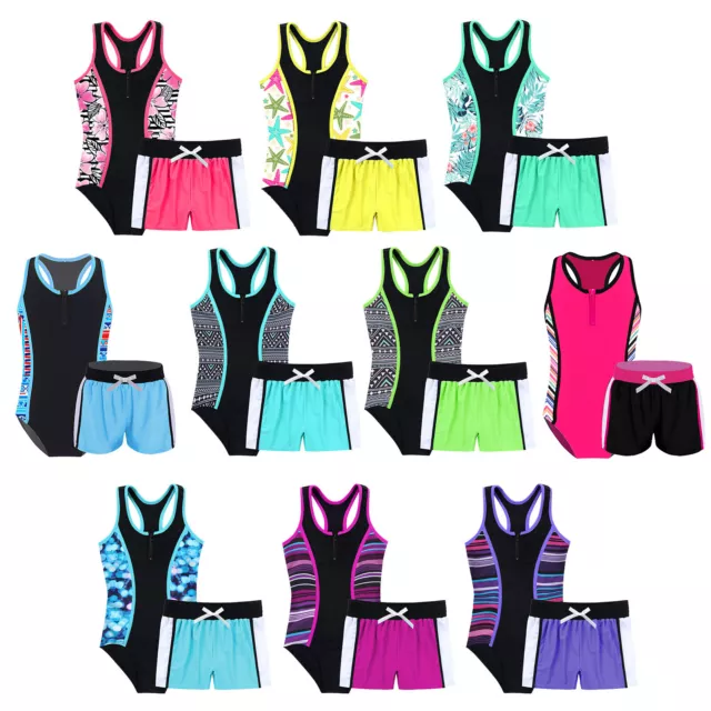 Iefiel MÄdchen Badeanzug Set Bademodebody Racer Back Mit Shorts