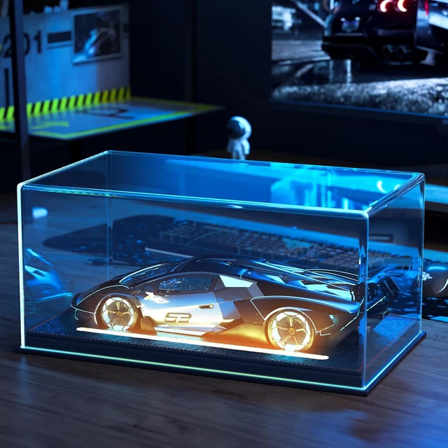 LIGHTED DISPLAY CASE1/24 Scale Model Cars,Clear Acrylic Display Box for ...