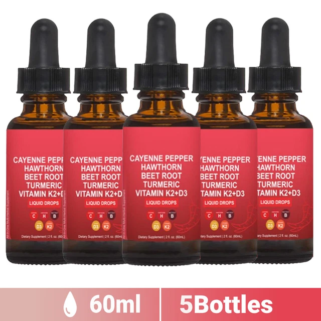 5 X CAYENNE Pepper Hawthorn Beet Root Turmeric Vitamin K2+D3 Liquid ...