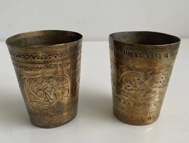 PAIR OF ANTIQUE Indian persian islamic middle eastern Chiseled Brass ...