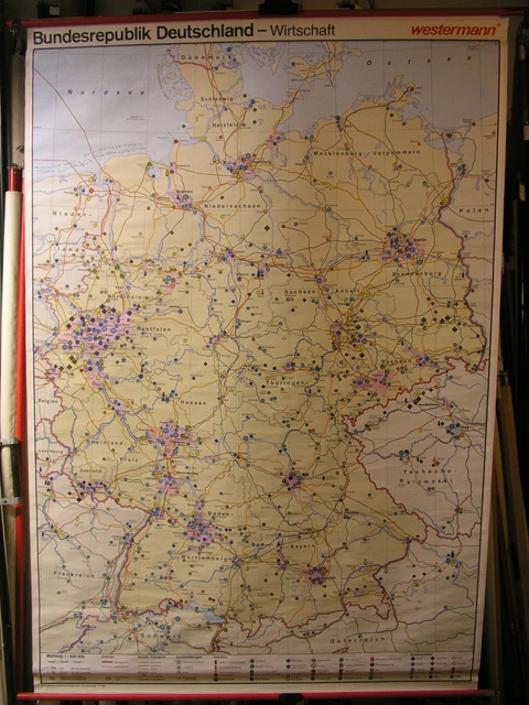 SCHOOL WALL MAP Card W Germany VW Opel BMW Benz Wheel 137x200c $47.65 ...