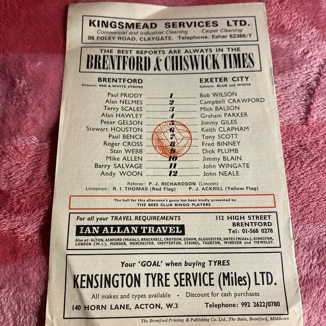 BRENTFORD FC FOOTBALL Programme Magazine - September 1 1973 - Division ...