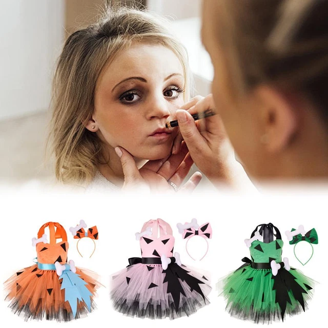 HALLOWEEN TODDLER KIDS Girls Caveman Costume Mesh Tulle Dress Princess ...