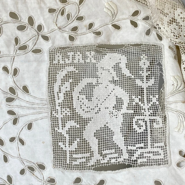 ANTIQUE FRENCH GREEK Mythology God lace textile hand worked netting ...