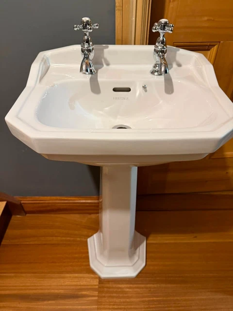 HERITAGE CERAMIC CLOAKROOM Basin, Pedestal & Heritage Taps. 490mm wide ...