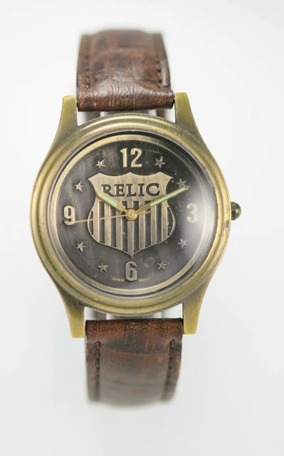 RELIC MENS WATCH Stainless Gold Steel Water Resist Battery Brown ...