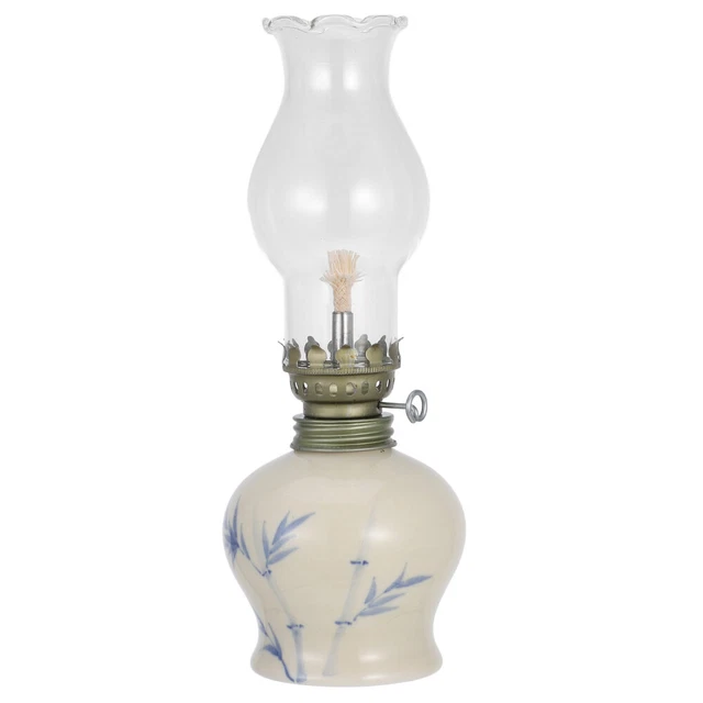 ANTIQUE KEROSENE LAMP Glass and Porcelain Oil Lamp Flameless Lantern ...