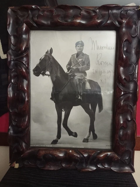 FOTO CON AUTOGRAFO originale duce Benito Mussolini signed fascista PNF ...