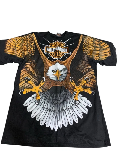 HARLEY DAVIDSON BALD Eagle Biker Modern Boot Single Stitch AOP Tee Size ...