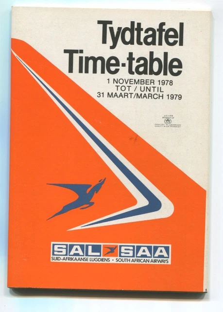 SOUTH AFRICAN AIRWAYS Saa Timetable Winter 1978/79 Sal £24.95 - PicClick UK
