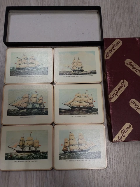 SERIE DE 6 Sous Verre Lady Clare Thème Bateaux Anciens Dans Leur Écrin ...