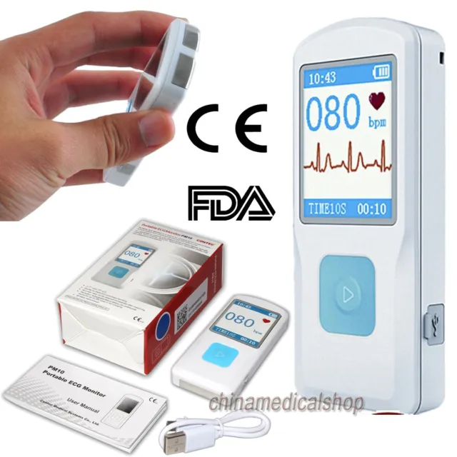 FDA HANDHELD PORTABLE ECG EKG Machine Heart Beat Monitor LCD USB ...