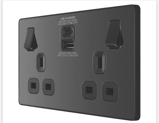 BRITISH GENERAL EVOLVE 13A 2-Gang Sp Switched Socket + 3A 30W 2-Outlet ...