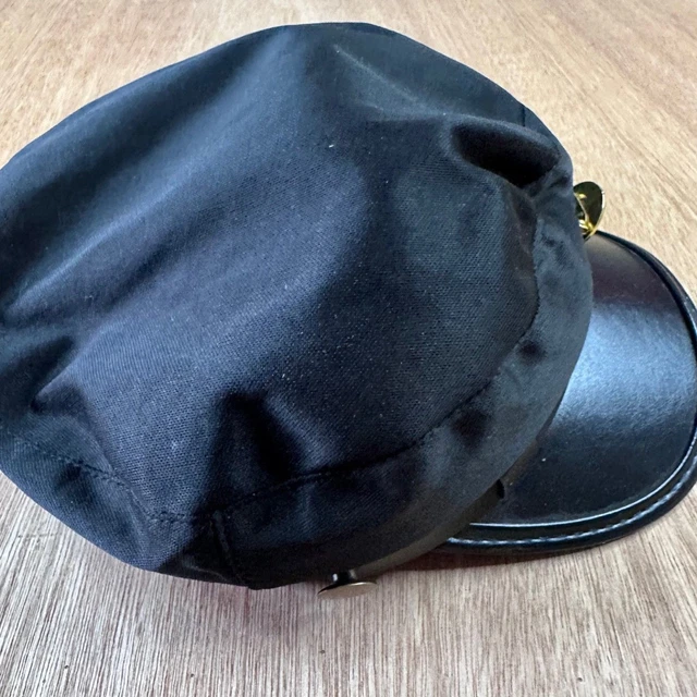 POLICE COSTUME HAT Black Cap Gold Badge Faux Leather Brim Adult £13.04 ...
