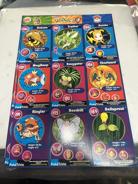 BURGER KING POKEMON card uncut sheets complete set 8,12,20 $35.00 ...