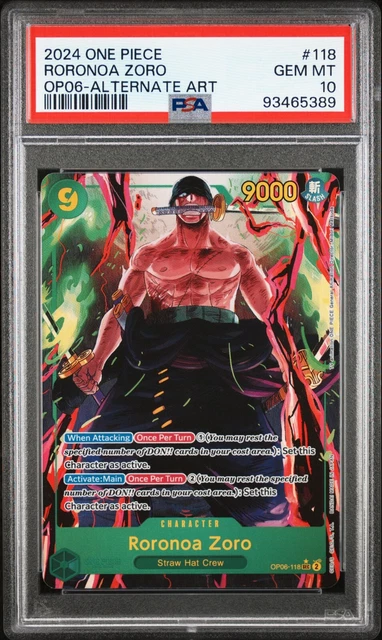 ONE PIECE CCG Roronoa Zoro Secret Alt Art Parallel Holo PSA 10 GEM MINT ...