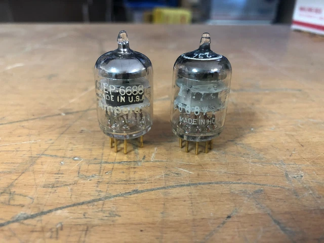 2 VINTAGE AMPEREX USA & Holland Gold Pin 6688 E180F Vacuum Tubes No ...