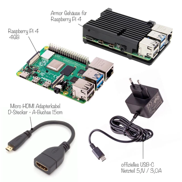 RASPBERRY PI 4 Ordinateur Modèle B 4GB RAM Lumière Démarreur Kit, Noir ...