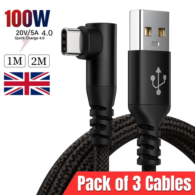 90 DEGREE RIGHT Angle USB Type C Fast Data Sync Charger Charging Cable ...