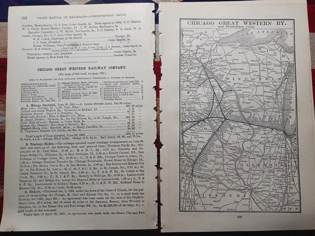 1902 TRAIN ROUTE Map + Report CHICAGO GREAT WESTERN RAILWAY Oelwein ...