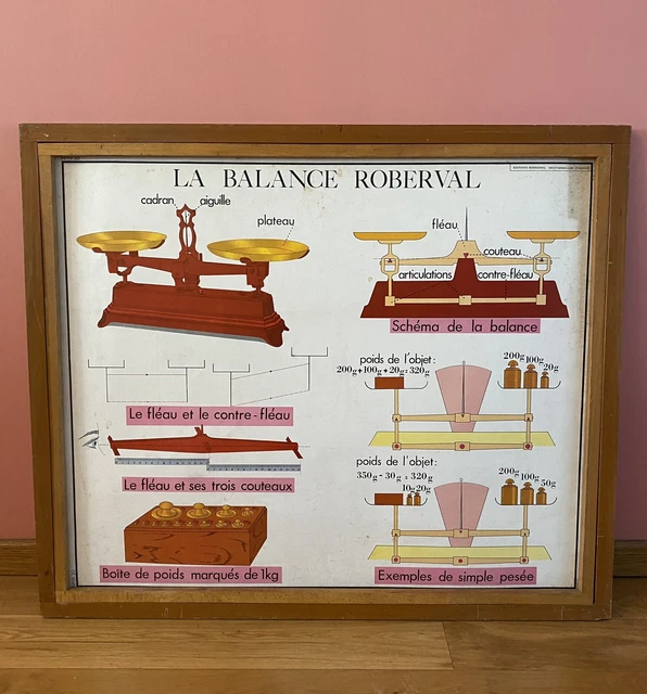 ANCIENNE AFFICHE PÉDAGOGIQUE école scolaire Rossignol balance Roberval ...